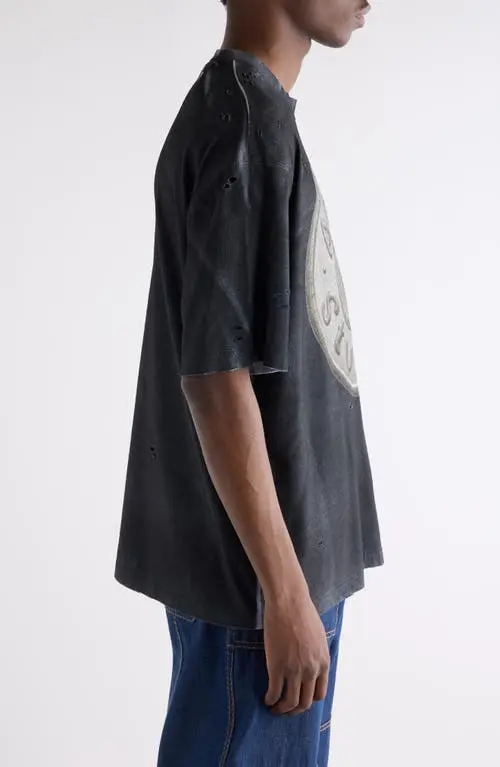 Acne Studios Exford U Distressed Coated Button Logo Graphic T-shirt