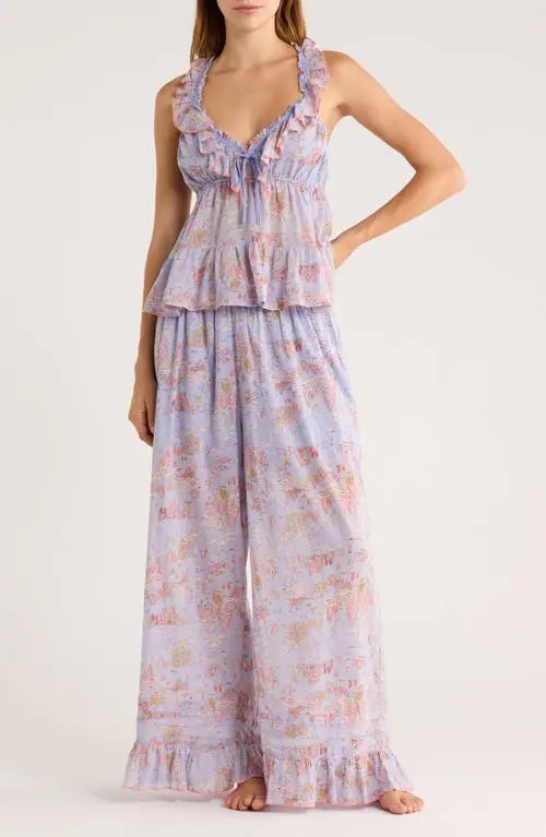 Free People Tangled Lights Ruffle Pajamas - Cornflower Combo