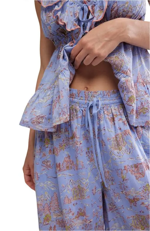 Free People Tangled Lights Ruffle Pajamas - Cornflower Combo