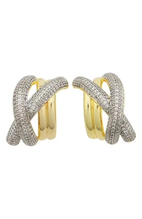 PANACEA Two-tone Pavé Crystal Crisscross Huggie Earrings - Two Tone