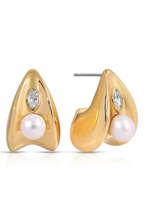 Ettika Hera Freshwater Pearl Huggie Earrings - Gold