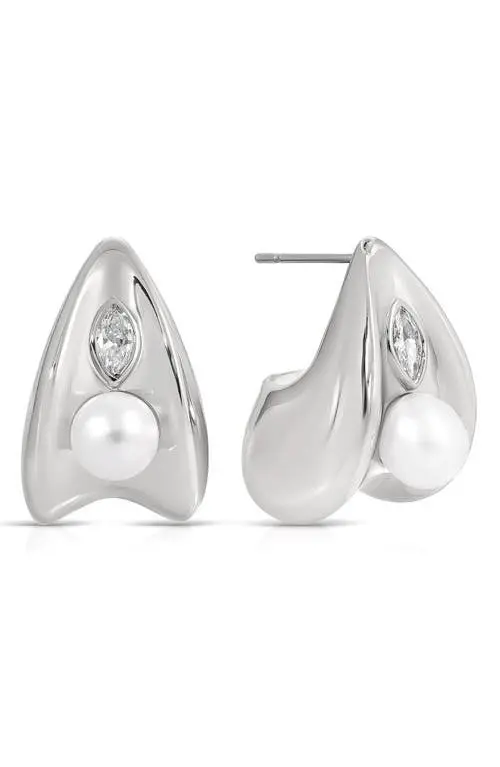 Ettika Hera Freshwater Pearl Huggie Earrings - Silver