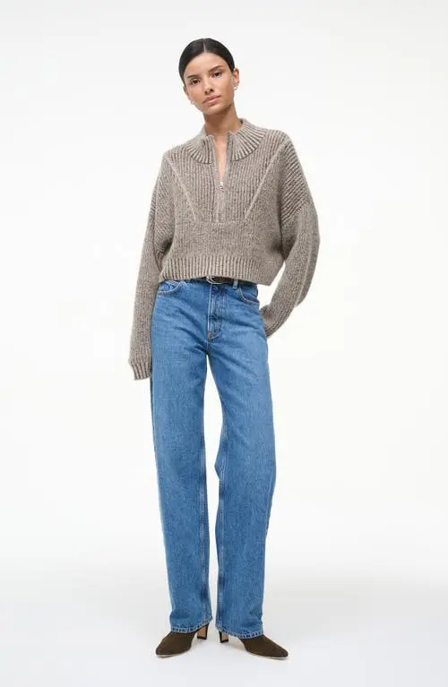Staud Hampton Crop Cotton Blend Half-zip Sweater - Bisque