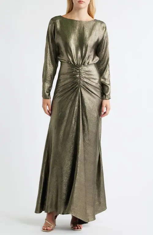Julia Jordan Metallic Long Sleeve Gown