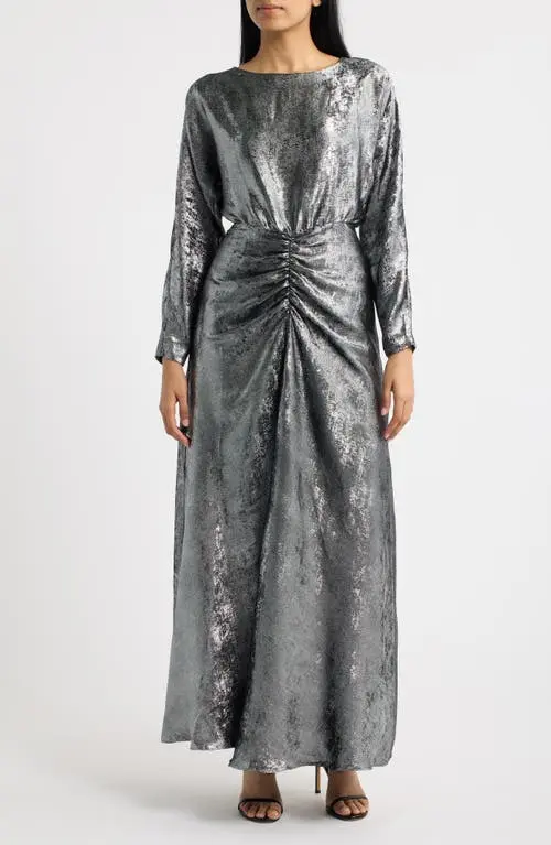 Julia Jordan Metallic Long Sleeve Gown