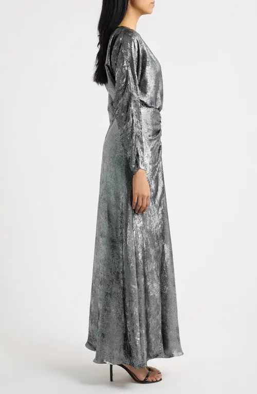 Julia Jordan Metallic Long Sleeve Gown