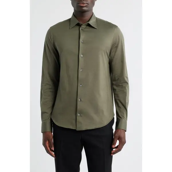 Emporio Armani Solid Cotton Piqué Button-up Shirt