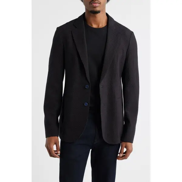 Emporio Armani Textured Stretch Wool Sport Coat - Black/brown