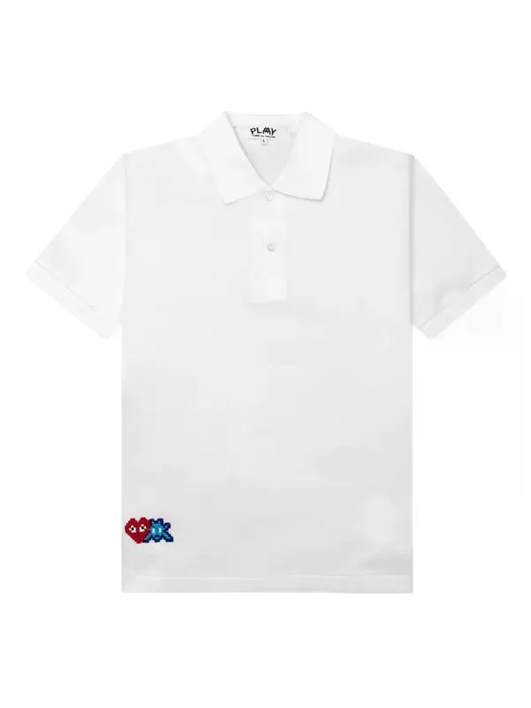 Play Comme Des Garcon X Invader Pixel-heart Embroidered Polo Shirt - White
