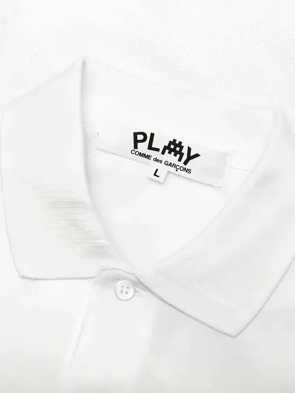 Play Comme Des Garcon X Invader Pixel-heart Embroidered Polo Shirt - White