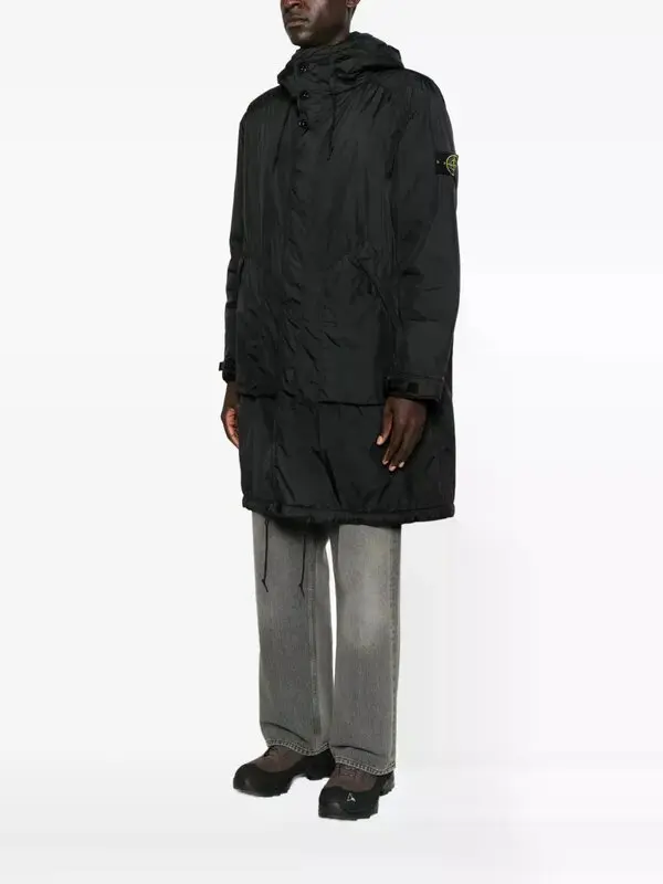 Stone Island Hooded Drawstring Coat - Black