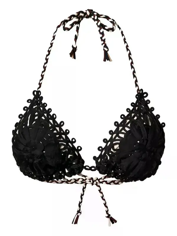 TWINSET Cornely Embroidery Triangle Bikini Top - Black