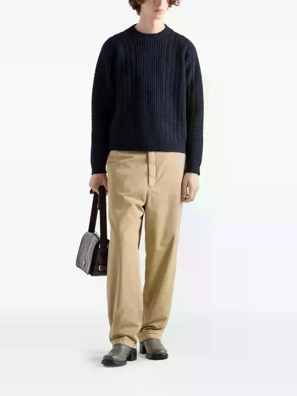 Prada Triangle-logo Cotton Trousers - Neutrals