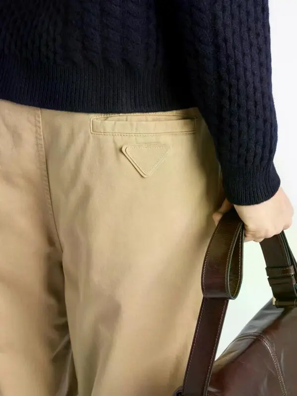 Prada Triangle-logo Cotton Trousers - Neutrals