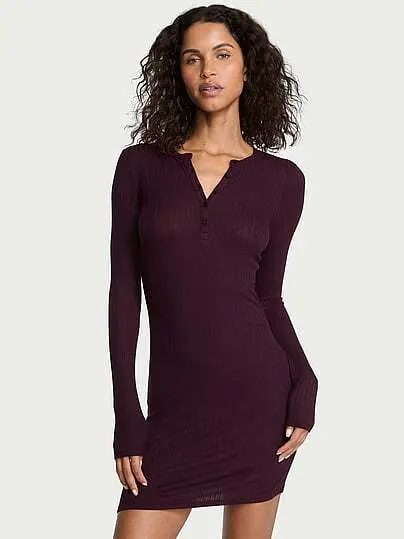 Victoria's Secret Sosoft™ Modal Wide-rib Long-sleeve Henley Dress - Purple