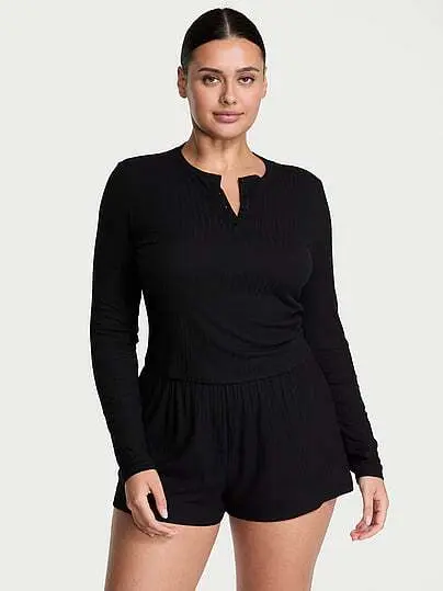 Victoria's Secret Wide-rib Long-sleeve Lounge Set - Black