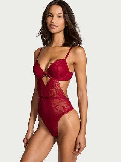 Victoria's Secret Very Sexy Rose Lace Push-up Teddy - Red