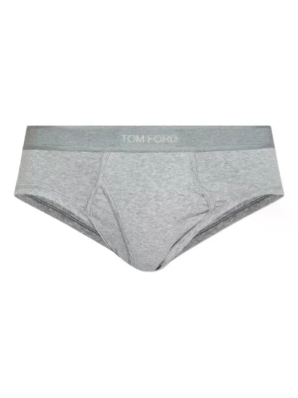 TOM FORD Branded-waistband Cotton Briefs - Grey