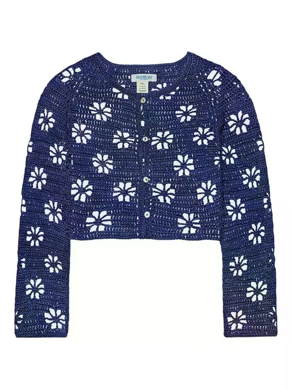 Calle Del Mar Floral Crochet Cardigan - Blue