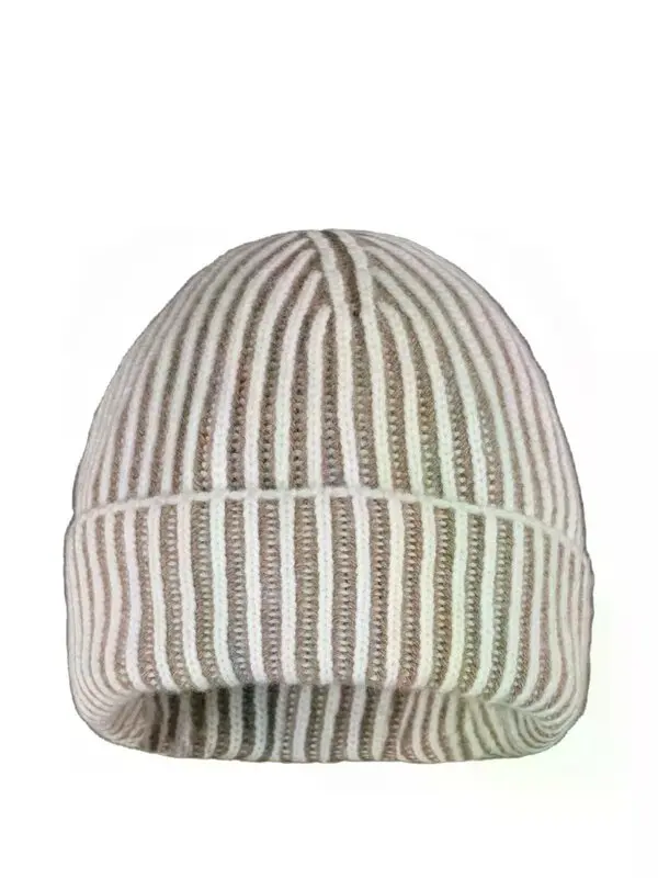 MOORER Striped Ribbed Beanie - Neutrals
