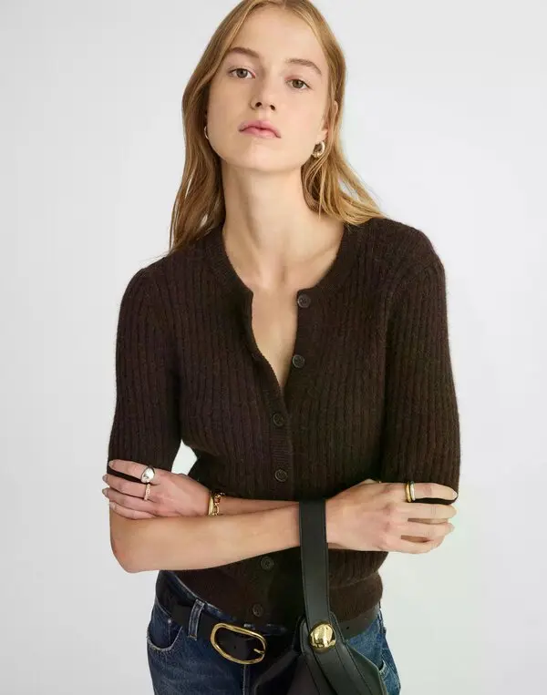 Madewell Patch-pocket Puff-sleeve Cardigan - Molasses