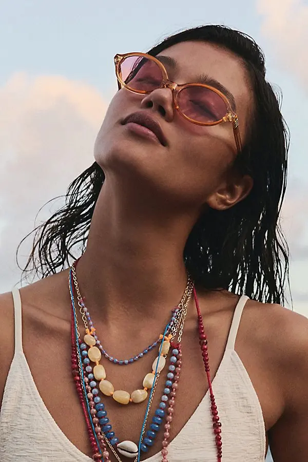 Free People Oh Hello Round Sunglasses - Crystal Tangerine Crush