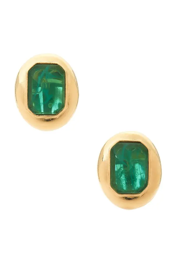 BEN-AMUN Rectangle Stud Earrings - Gold & Green