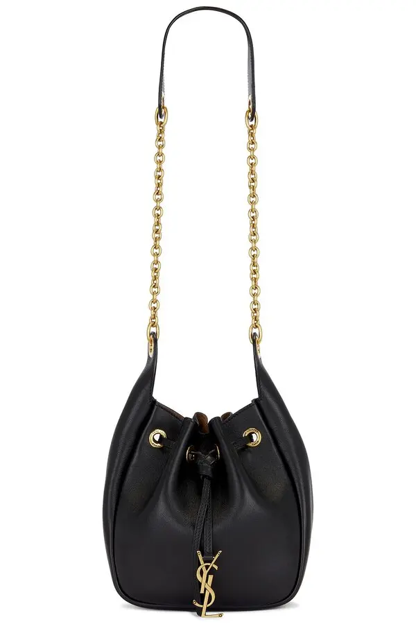 Saint Laurent Cassandre Supple Bucket Bag - Nero & Caramel Cognac