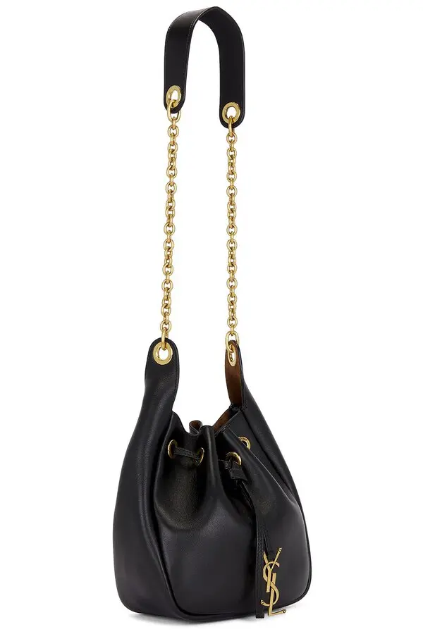 Saint Laurent Cassandre Supple Bucket Bag - Nero & Caramel Cognac