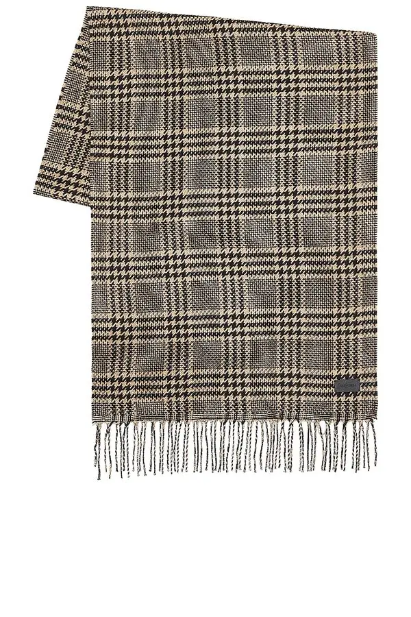 Saint Laurent Long Prince Of Wales Scarf In Black,beige - Black & Beige