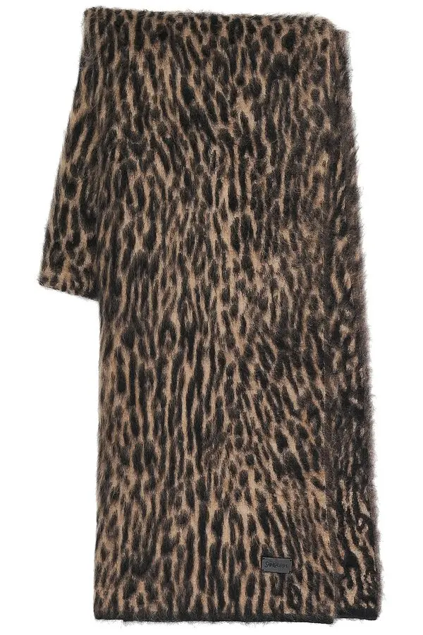 Saint Laurent Leopard Scarf In Beige - Beige & Black