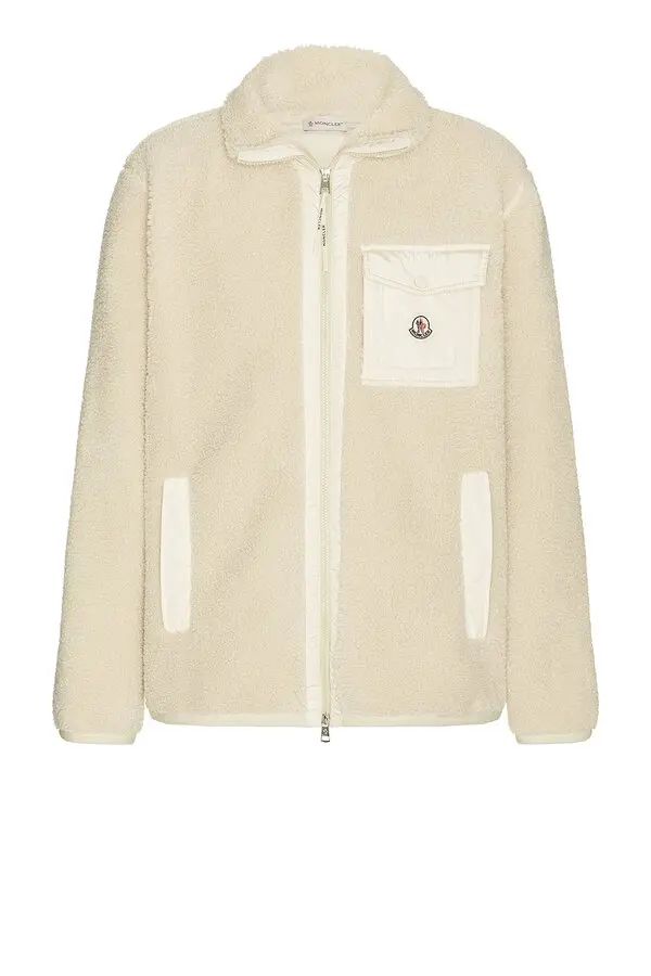Moncler Fleece Zip Up Cardigan - Light Beige