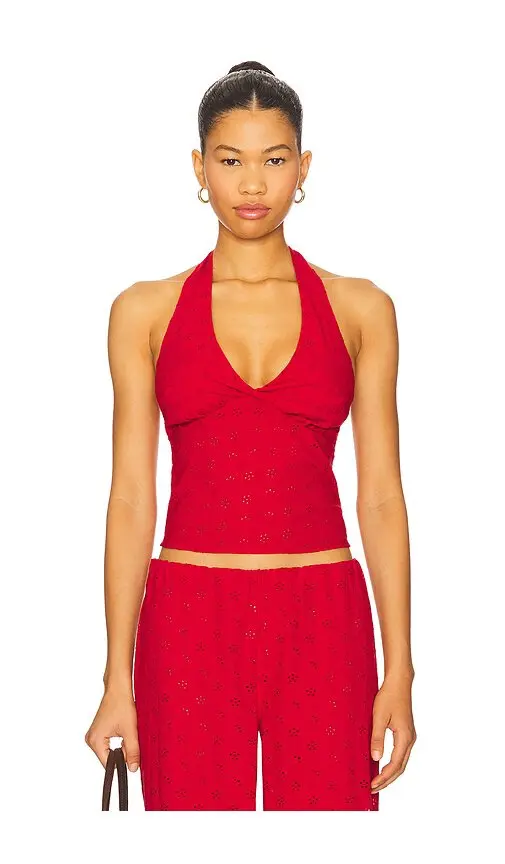 Frankies Bikinis Cora Eyelet Halter - Red Rose