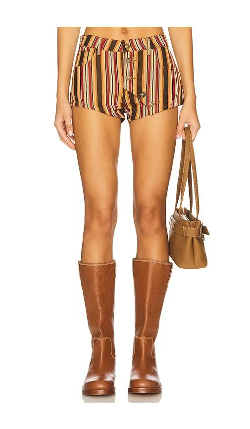 Lioness Striped Button-fly Shorts - Brown