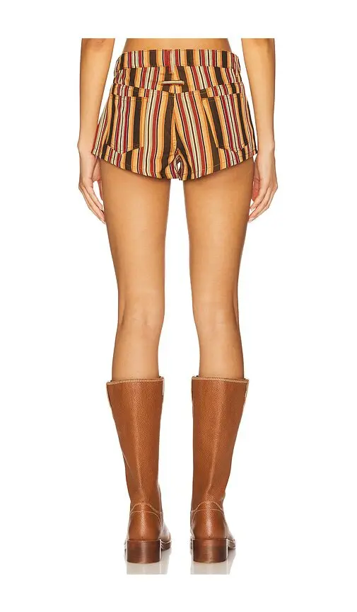 Lioness Striped Button-fly Shorts - Brown