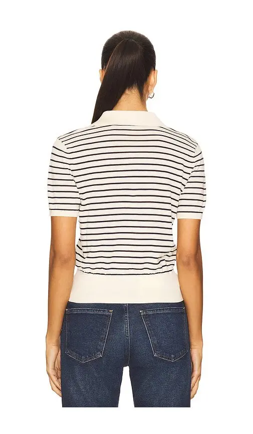 FRAME The Keyhole Polo In Striped Knit - Ivory,black