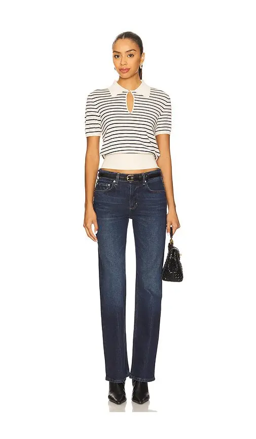 FRAME The Keyhole Polo In Striped Knit - Ivory,black