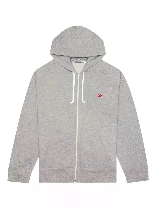 Play Comme Des Garcon Heart Embroidered Zip-up Sweatshirt - Grey