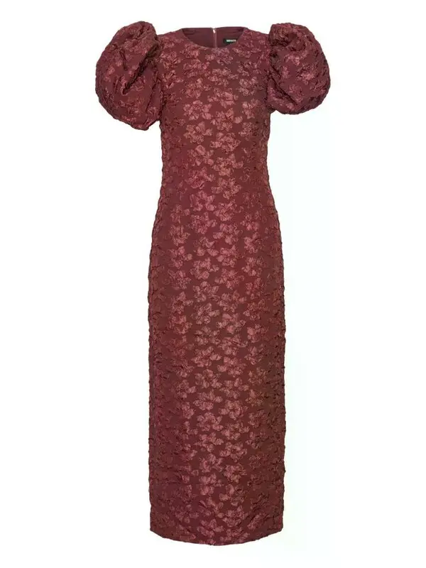 ROTATE BY BIRGER CHRISTENSEN Jacquard Midi Dress With Puff Sleeves - Red