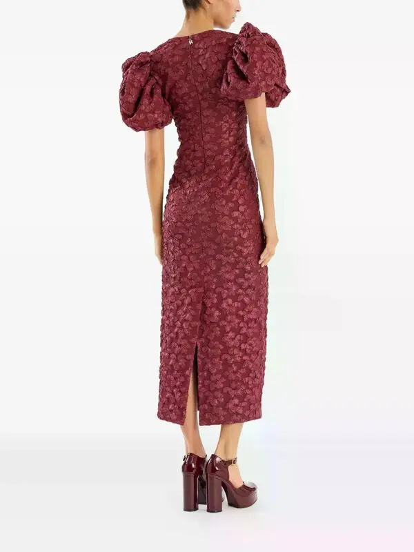 ROTATE BY BIRGER CHRISTENSEN Jacquard Midi Dress With Puff Sleeves - Red