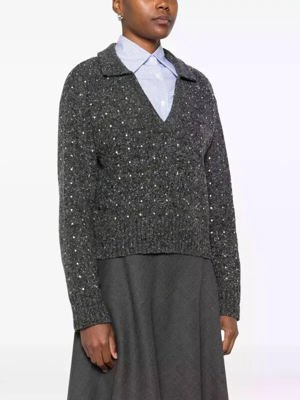 Pinko Rhinestone-embellished Collared Sweater