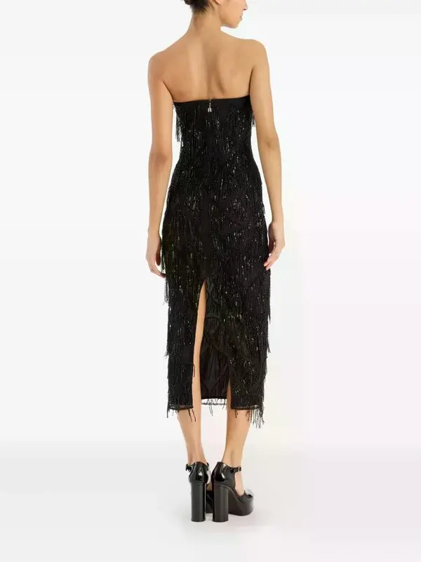 ROTATE BY BIRGER CHRISTENSEN Sequin Embellished Fringe Midi Tube Dress - Black