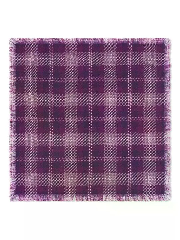 Eric Bompard Checked Fringed Scarf - Purple