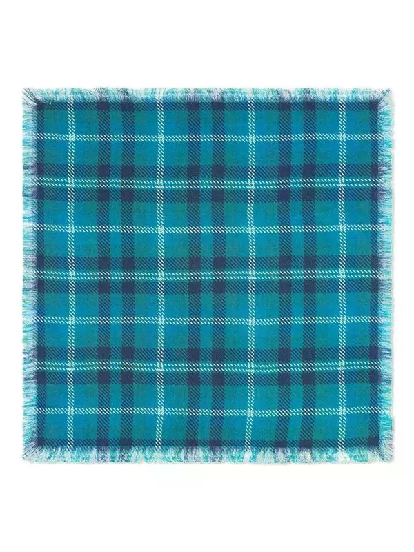 Eric Bompard Checked Fringed Scarf - Blue