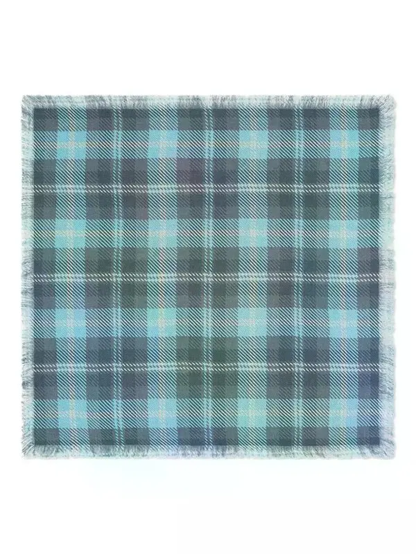 Eric Bompard Checked Fringed Scarf - Blue