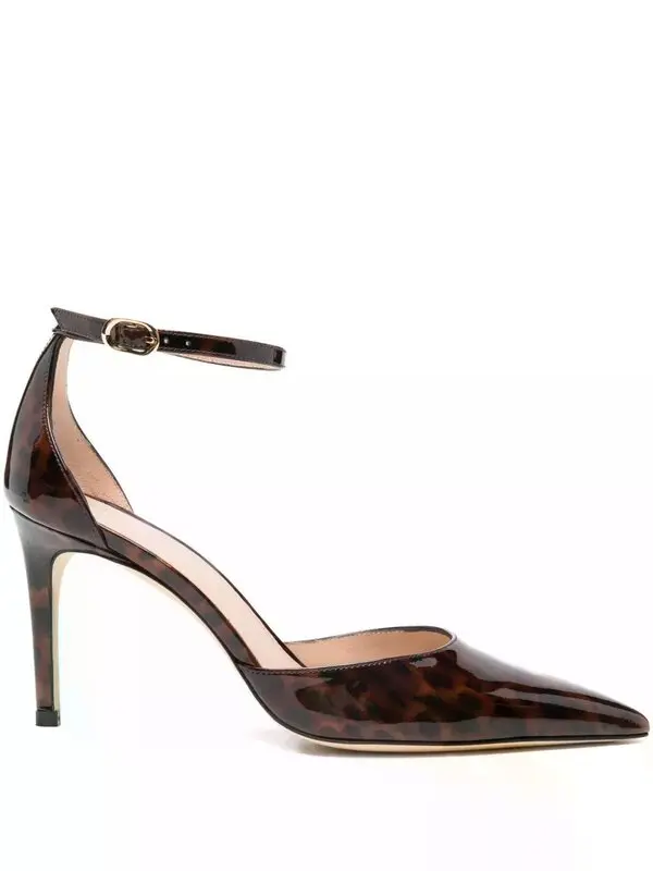 STUART WEITZMAN 85mm Leopard-print Ankle-strap Pumps - Brown