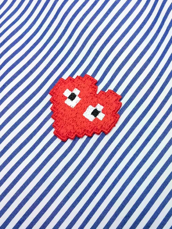 Play Comme Des Garcon Broad-striped Heart-embroidered Shirt - Blue
