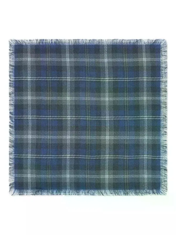 Eric Bompard Checked Fringed Scarf - Blue