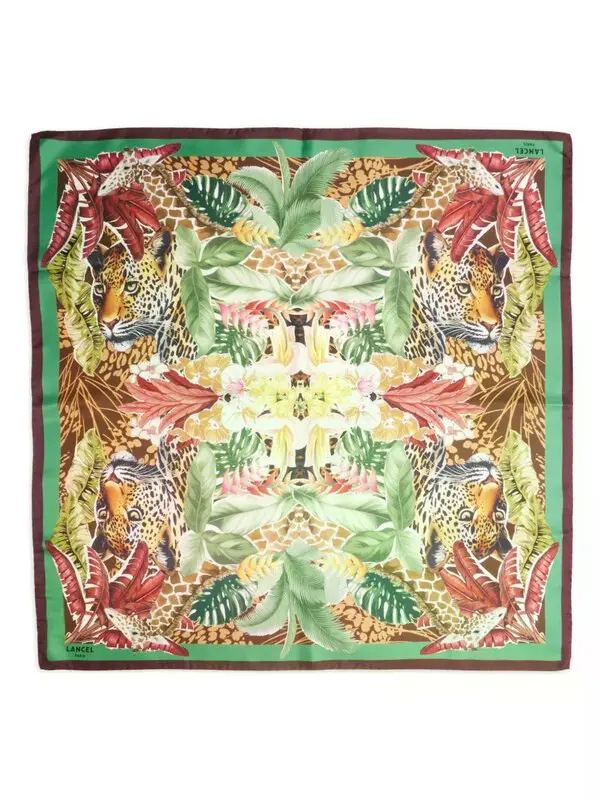 LANCEL Jungle Print Silk Scarf - Green