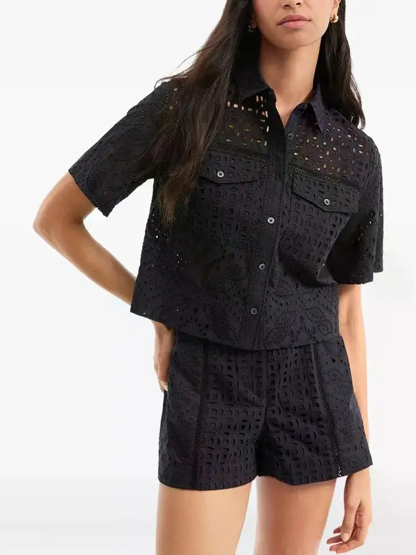 Veronica Beard Eyelet-embroidered Short-sleeve Shirt